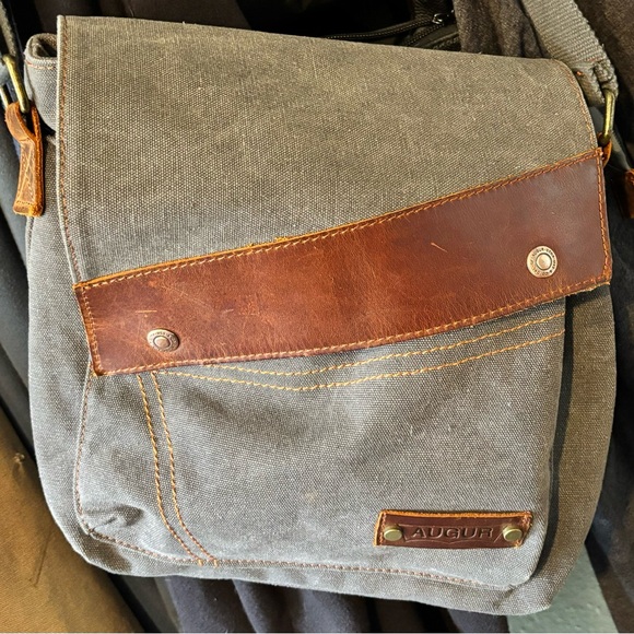 Augur | Bags | Augur Gray Canvas Brown Leather Hobo Crossbodymens ...